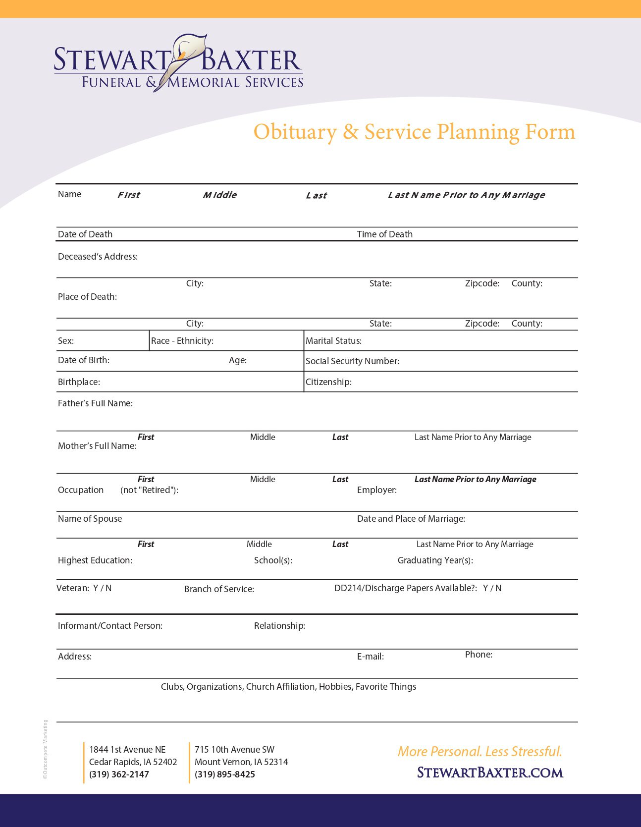 Forms Library - Stewart Baxter Funeral & Memorial Services
